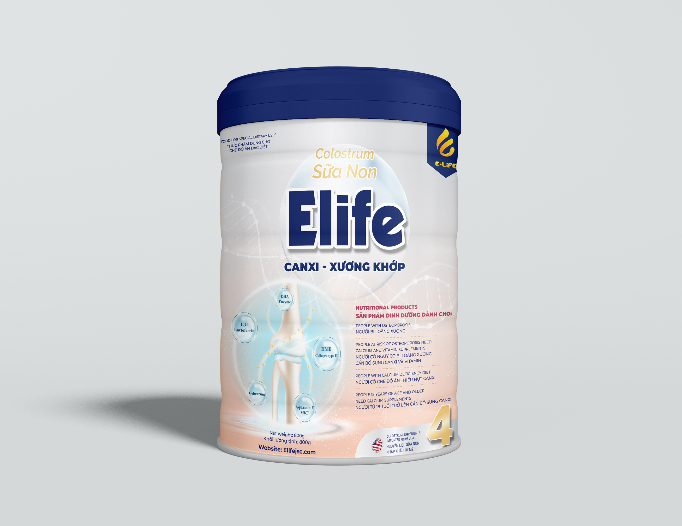 Sữa non Canxi Elife 4 Lon 800g